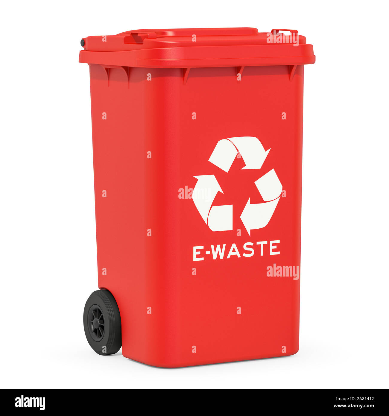 Red recycling trash can for e-waste, 3D rendering isolated on white ...