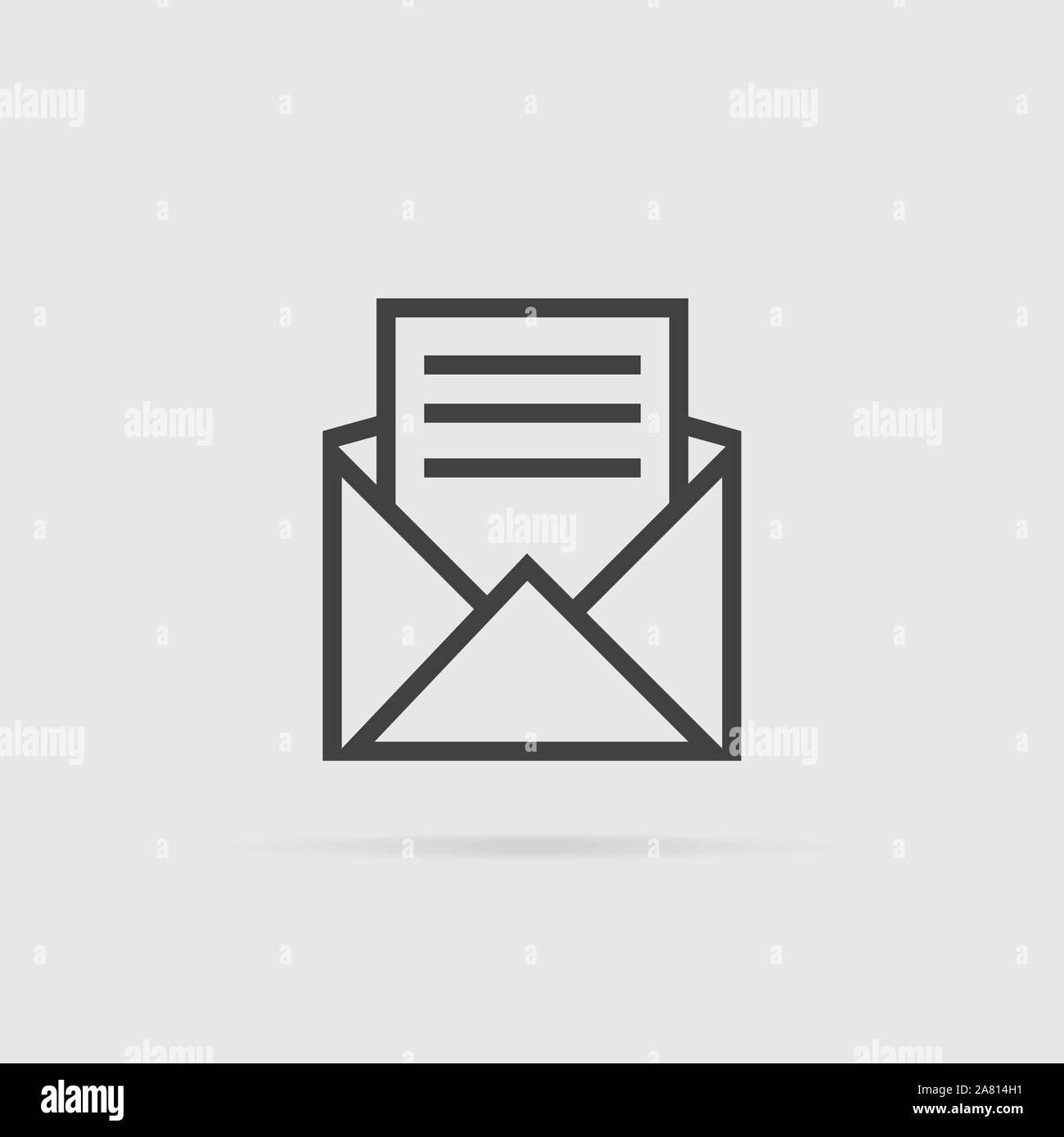 Open envelope icon in flat style isolated on grey background. For your ...