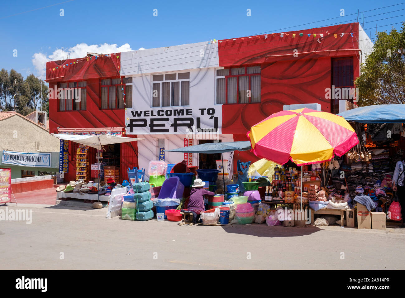 Peru customs building on the Peru-Bolivia border near Puno Stock Photo ...
