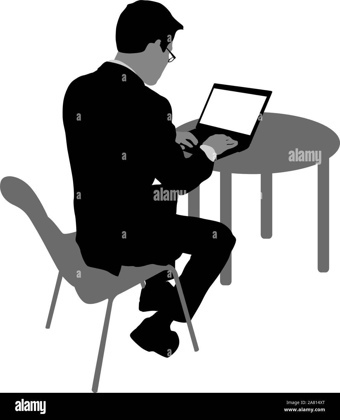 Vector Silhouette Man And Computer