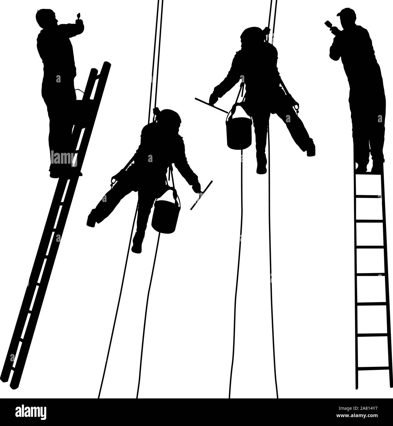 Silhouette worker climbing the ladder on white background Stock Vector ...