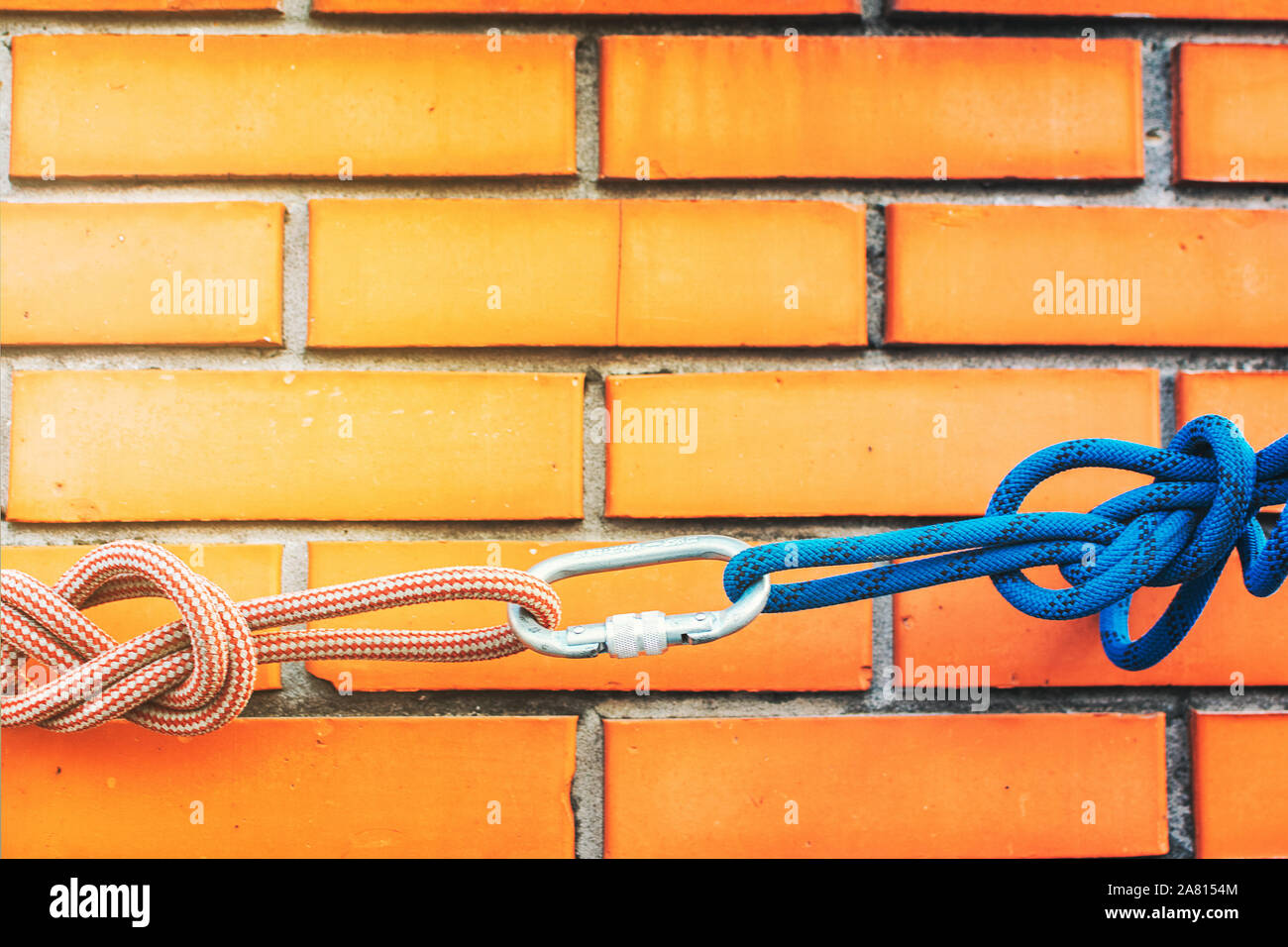 Industrial climbing work site. Rope access working and equipment on top ...
