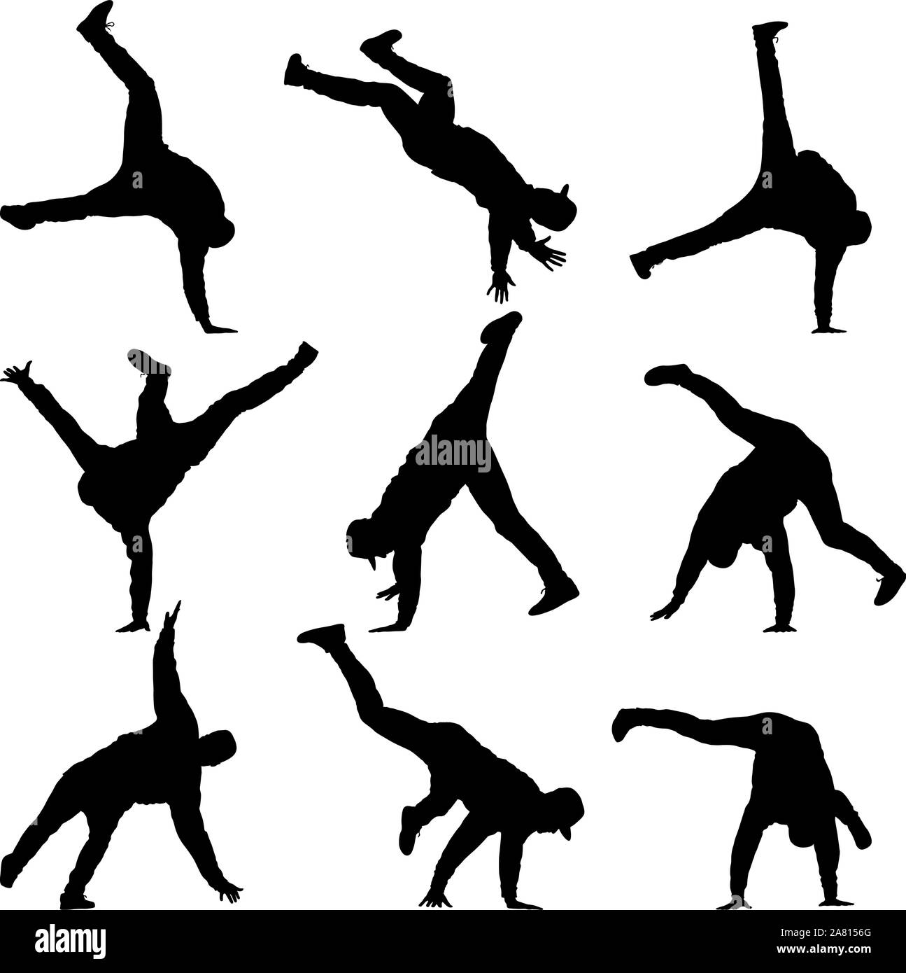 Black set Silhouettes breakdancer on a white background Stock Vector ...