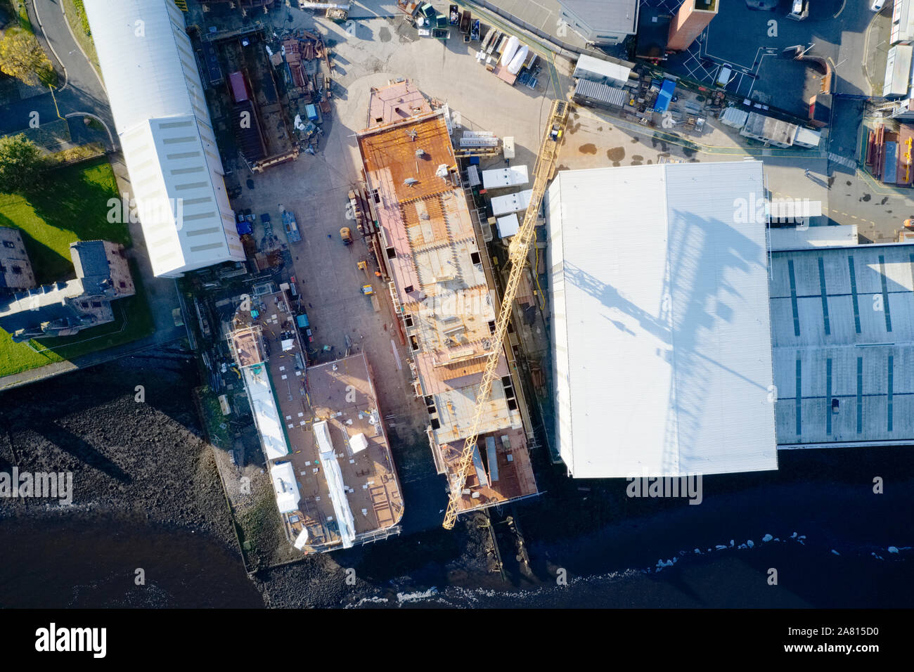 Shipbuilding area view of ship construction yard at harbour dock Stock ...