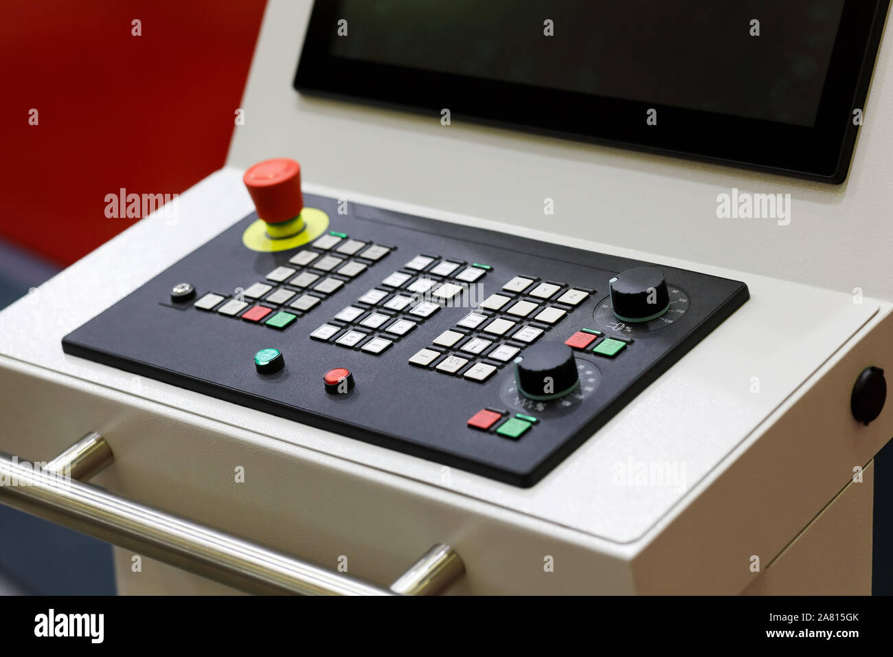 CNC control panel of modern laser cutting machine. Selective focus ...