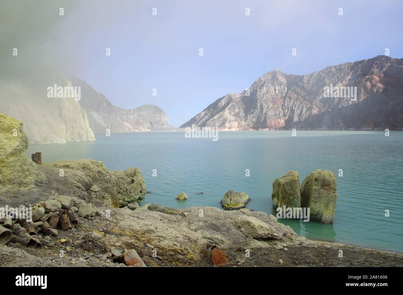 Crater lake of the Kawah Ijen volcano on the Java island in Indonesia ...