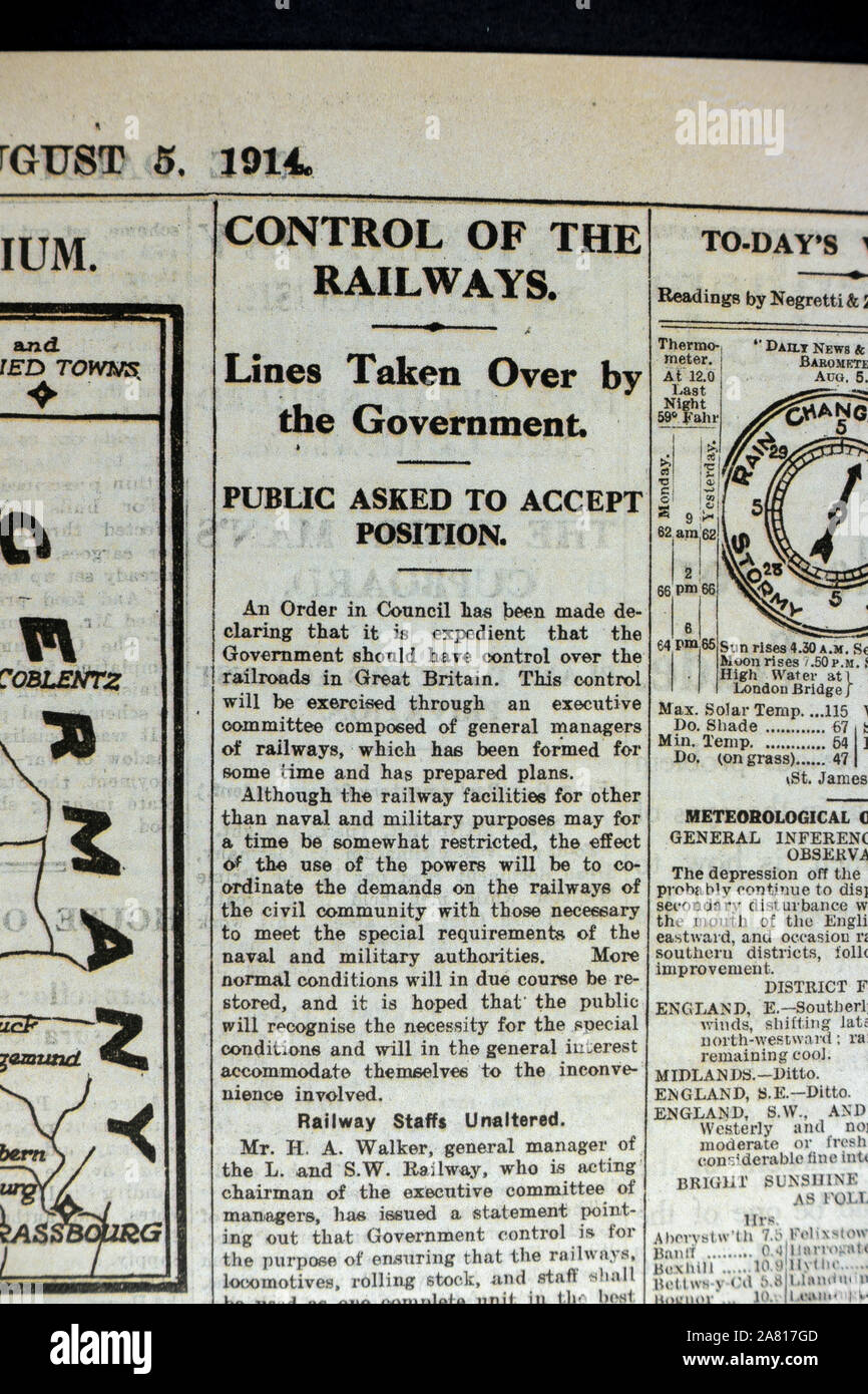 August 5th 1914 newspaper hi-res stock photography and images - Alamy