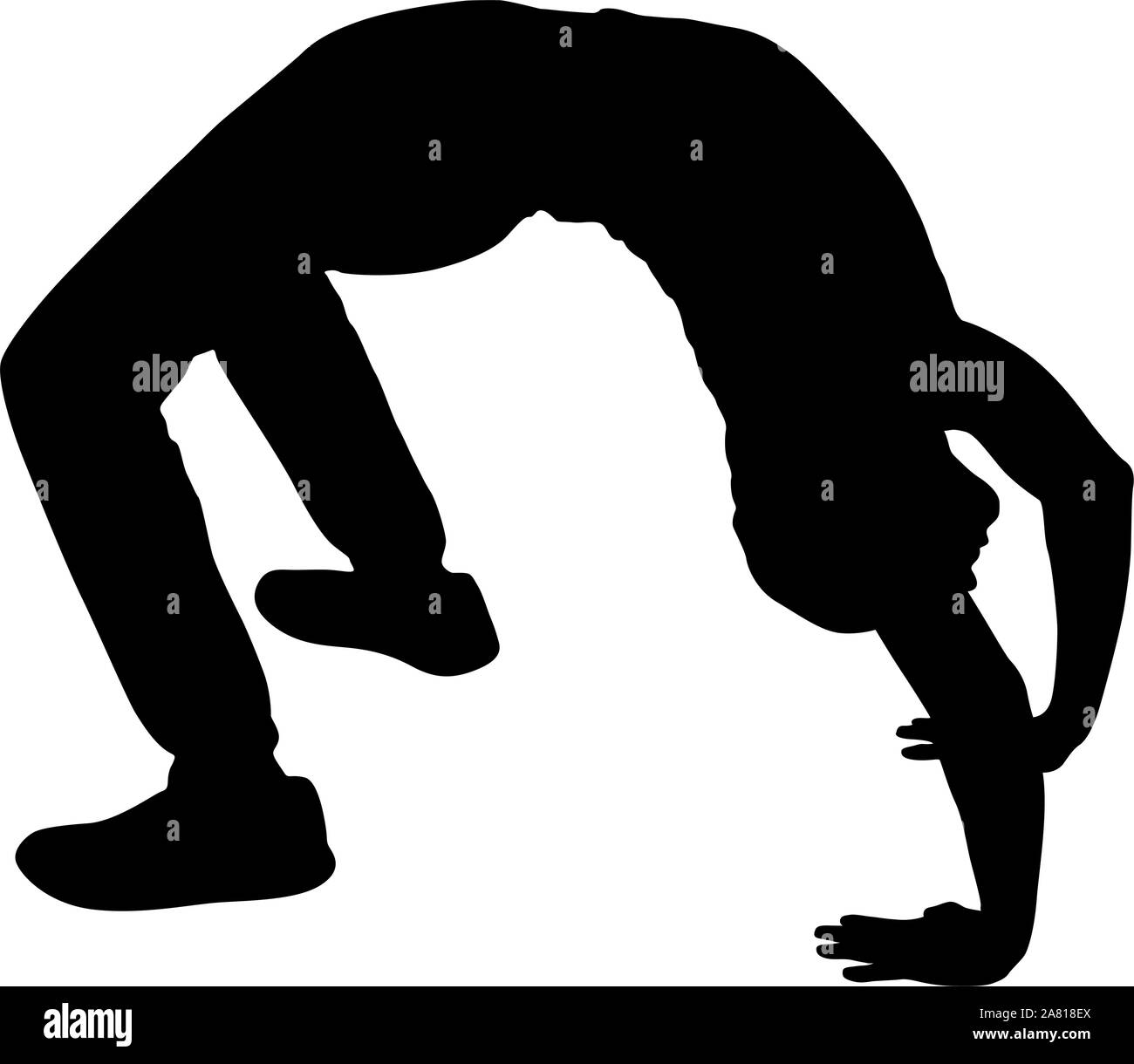 Silhouette of an acrobat bridge on hands, on a white background Stock ...