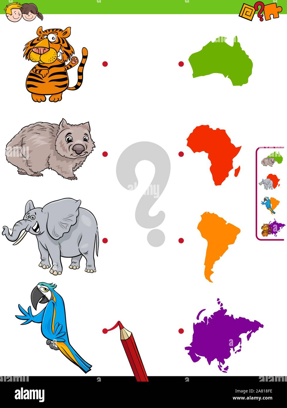 Cartoon Illustration of Educational Pictures Matching Game for Children ...