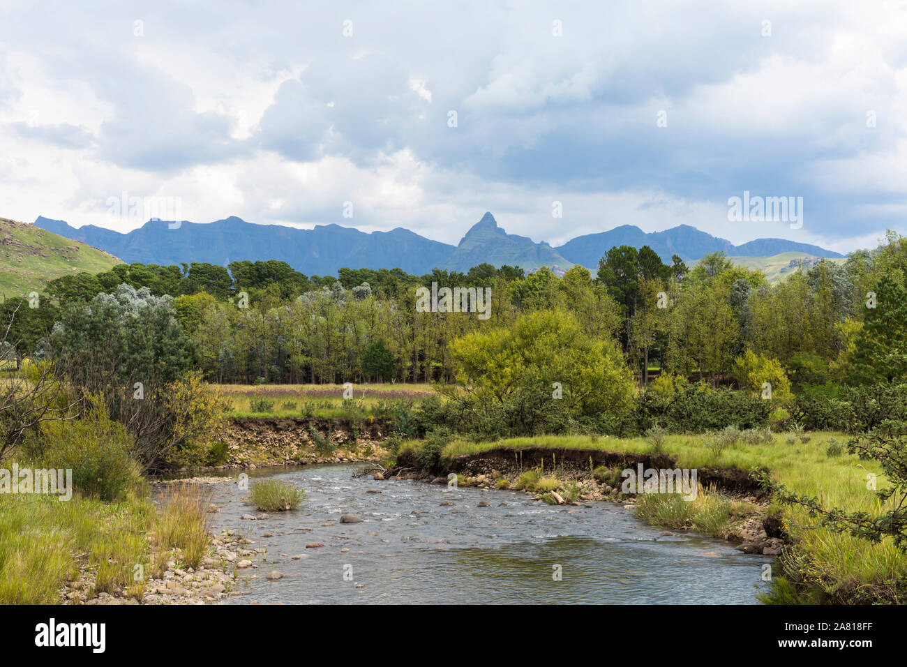 Mountain stream and mountains Stock Photo - Alamy
