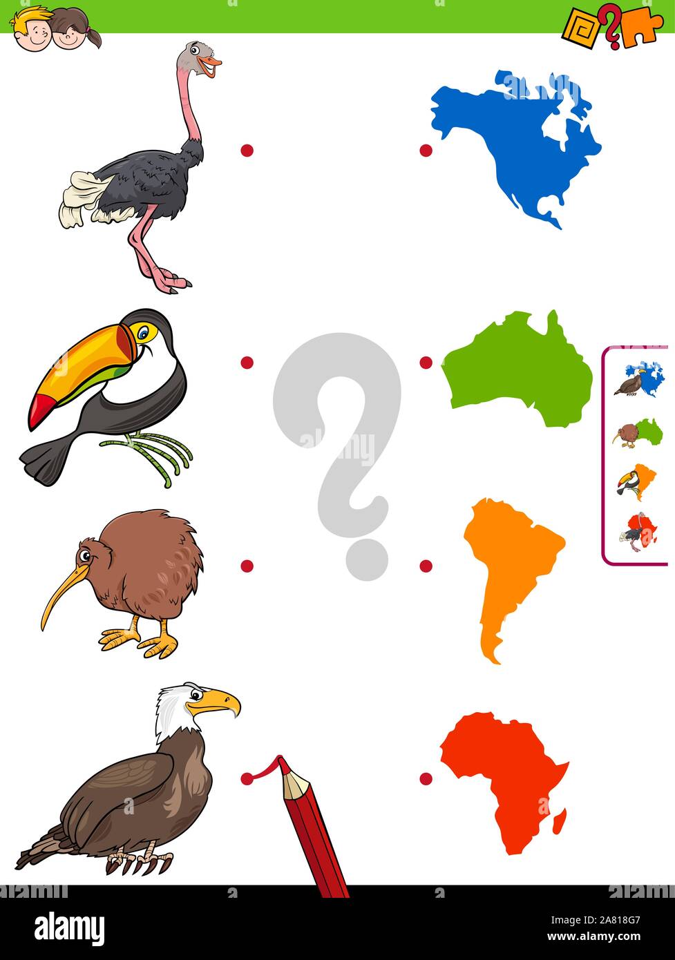 Cartoon Illustration of Educational Pictures Matching Game for Children ...