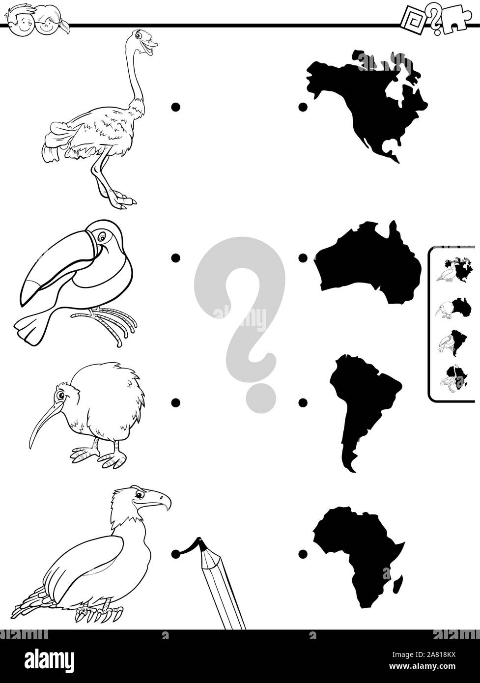 Black and White Cartoon Illustration of Educational Pictures Matching ...