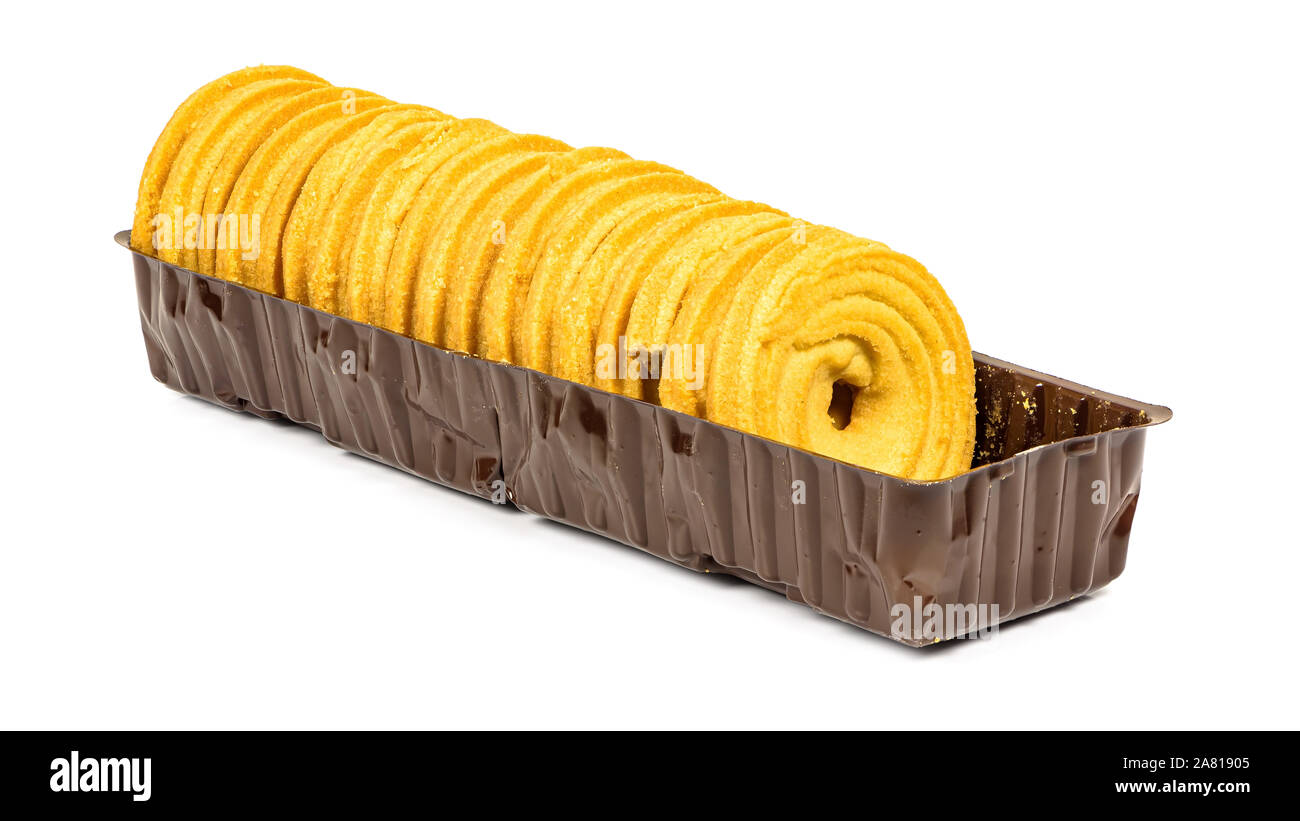 Butter cookies in a box isolated on white background with clipping path ...