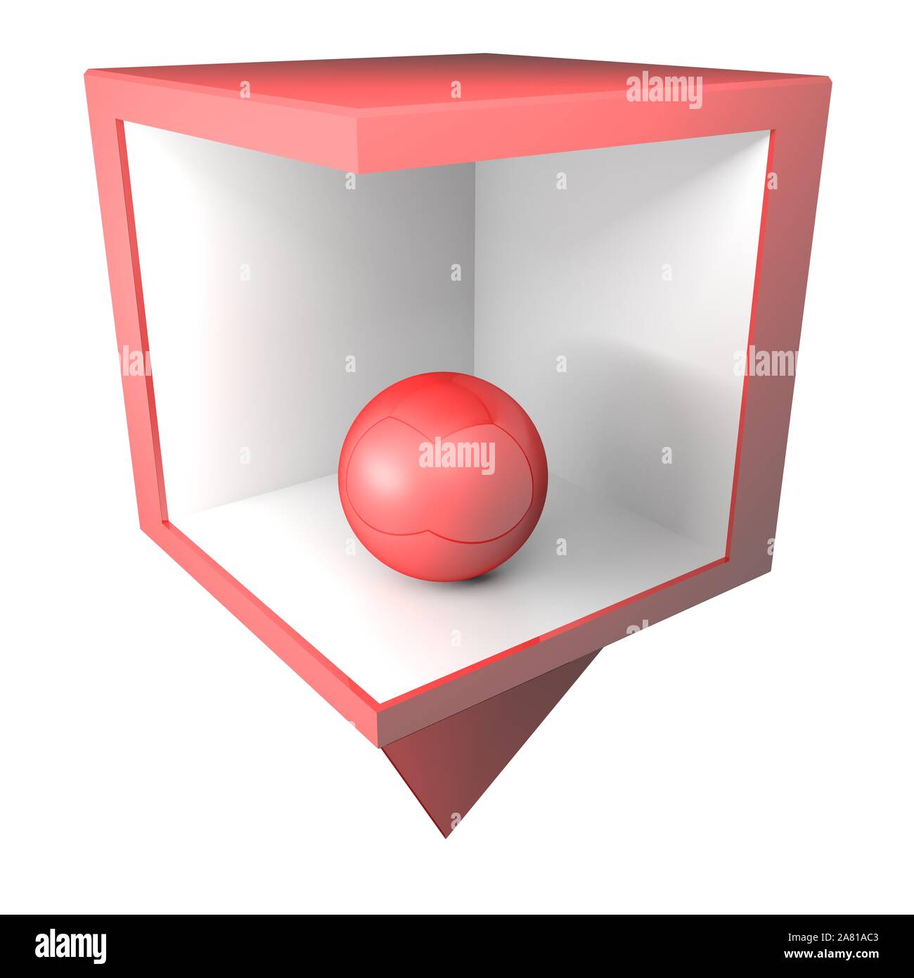 Red positioning box, with blue sphere inside, with white internal sides ...
