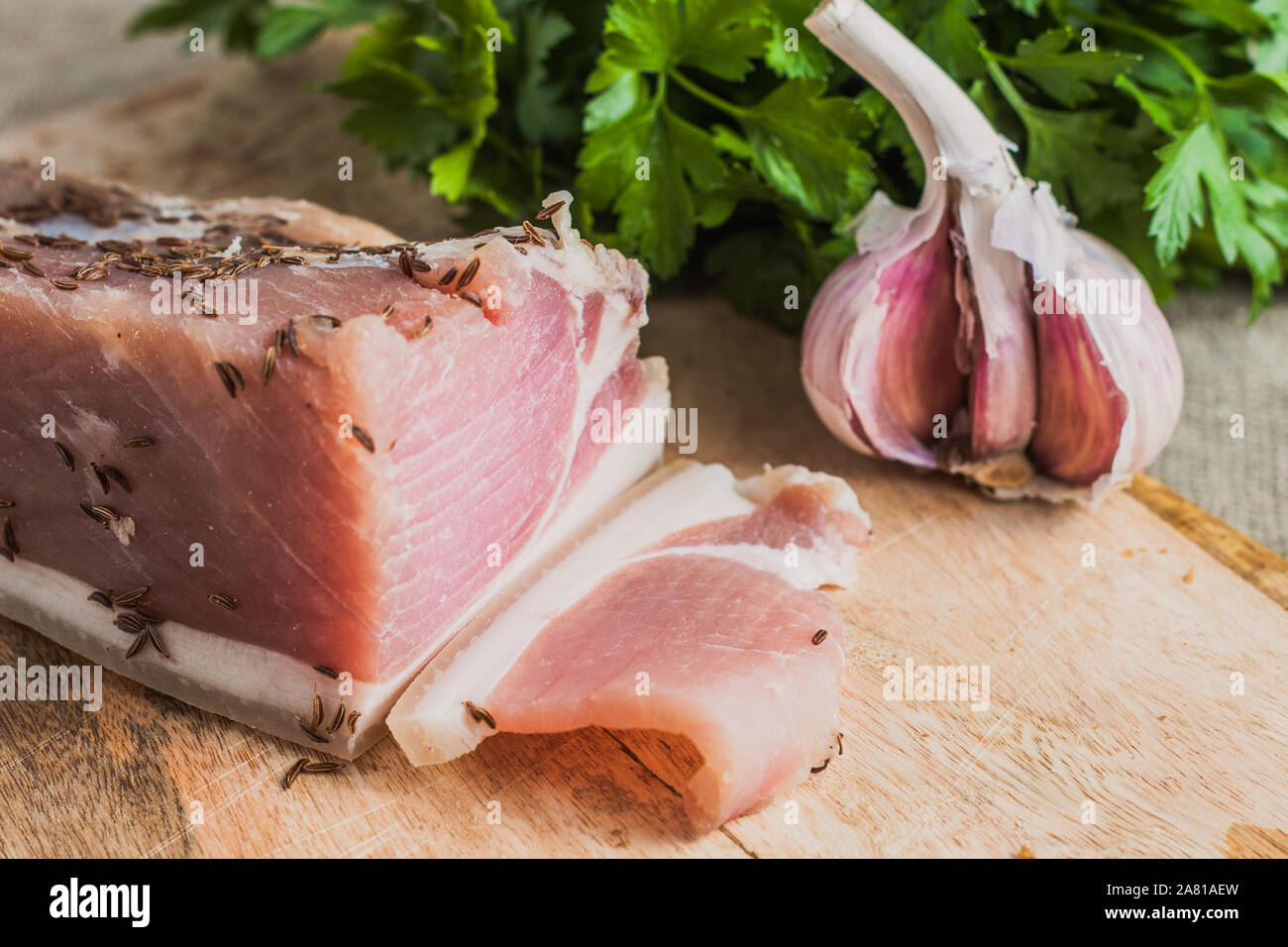 Appetizer in Russian - lard, garlic and parsley Stock Photo - Alamy