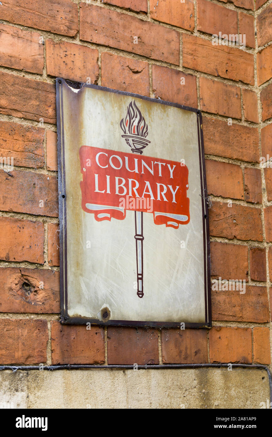 Old 1950's metal county library sign, Collingtree Village ...