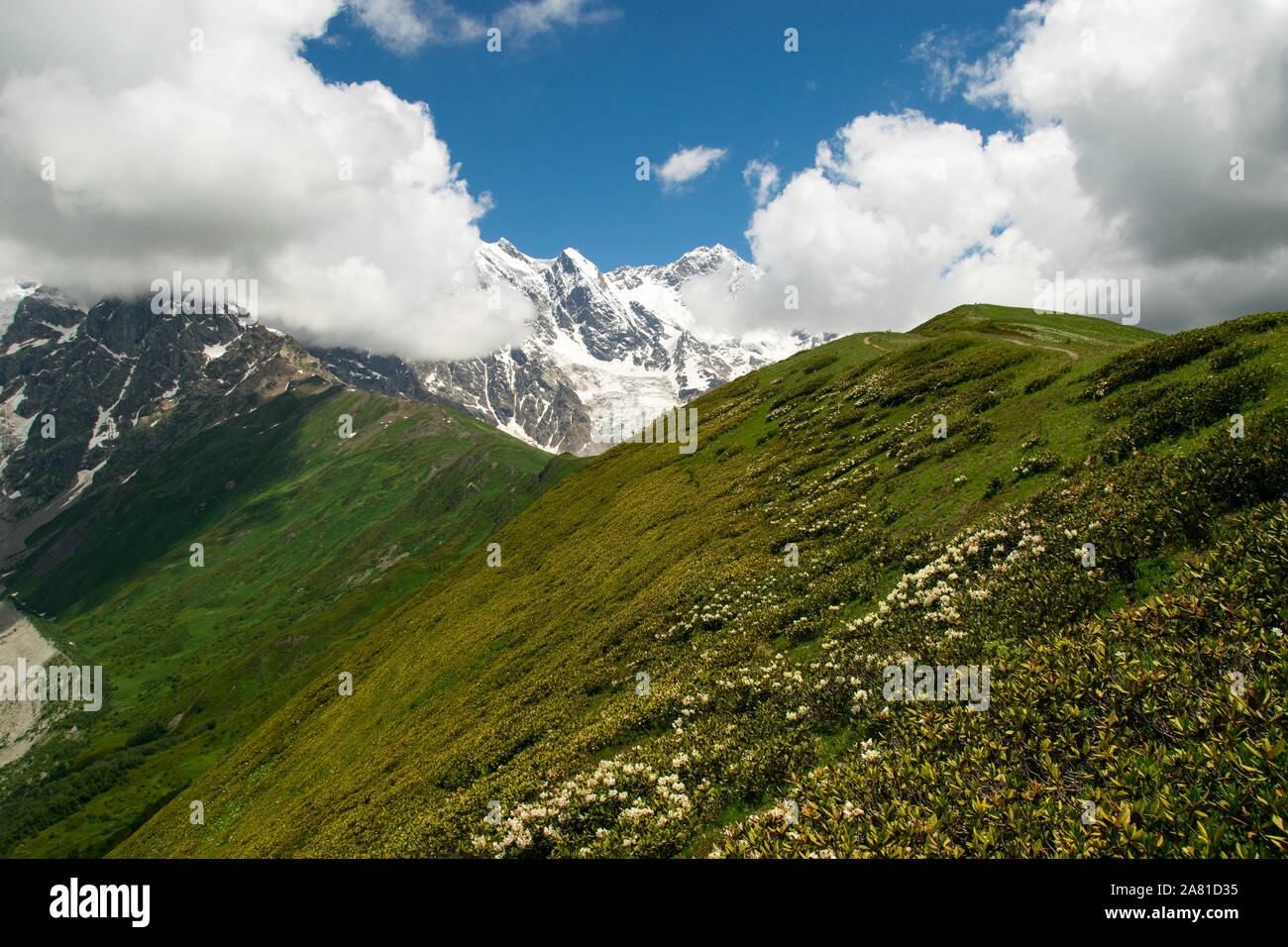 Summer mountain landscape. View from the Chkhutnieri pass with ...
