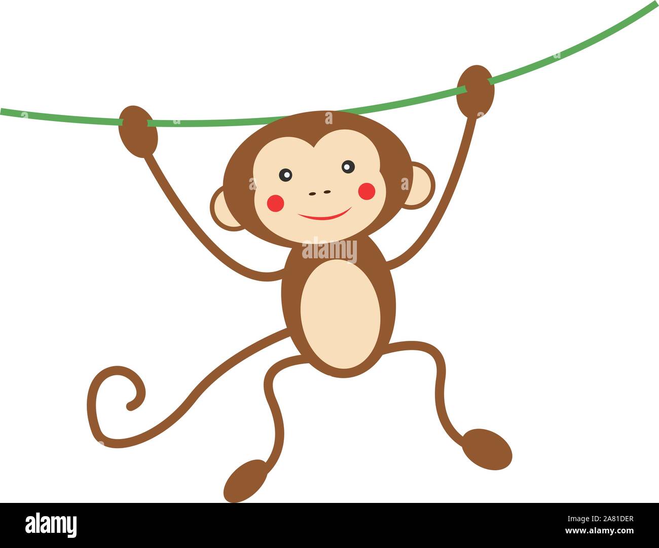 Monkey on rope, illustration, vector on white background Stock Vector ...