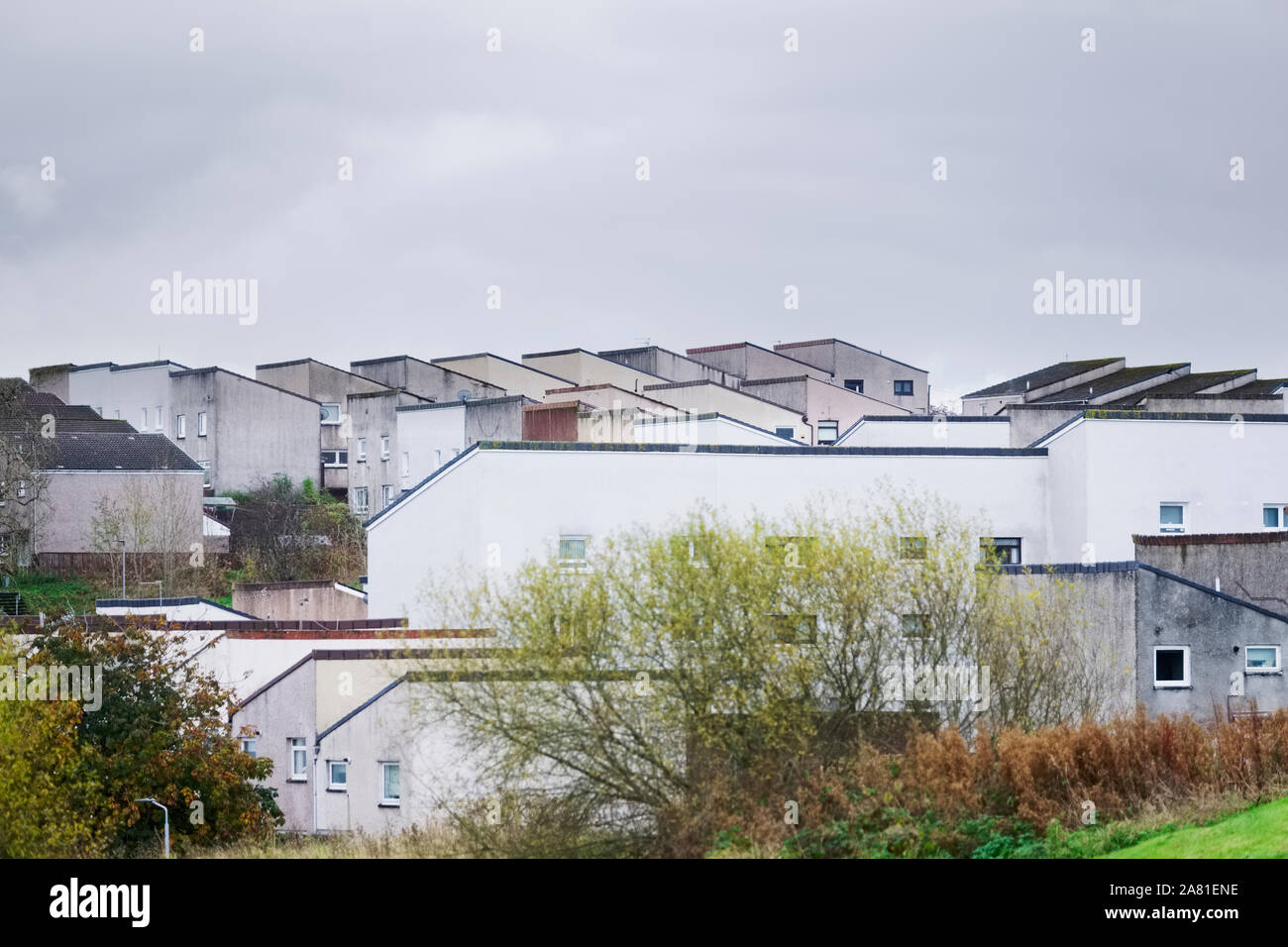Derelict council house development in poor housing crisis ghetto estate ...