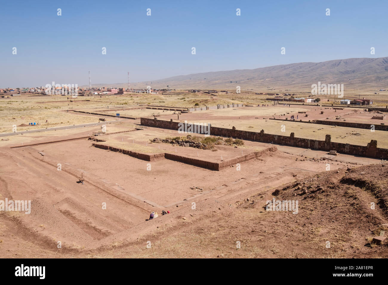 Tiwanaku Archeological Complex seen from the top of Akapana Pyramid at ...