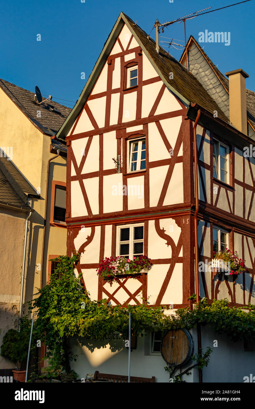 Street in old German town with traditional medieval timber framing ...
