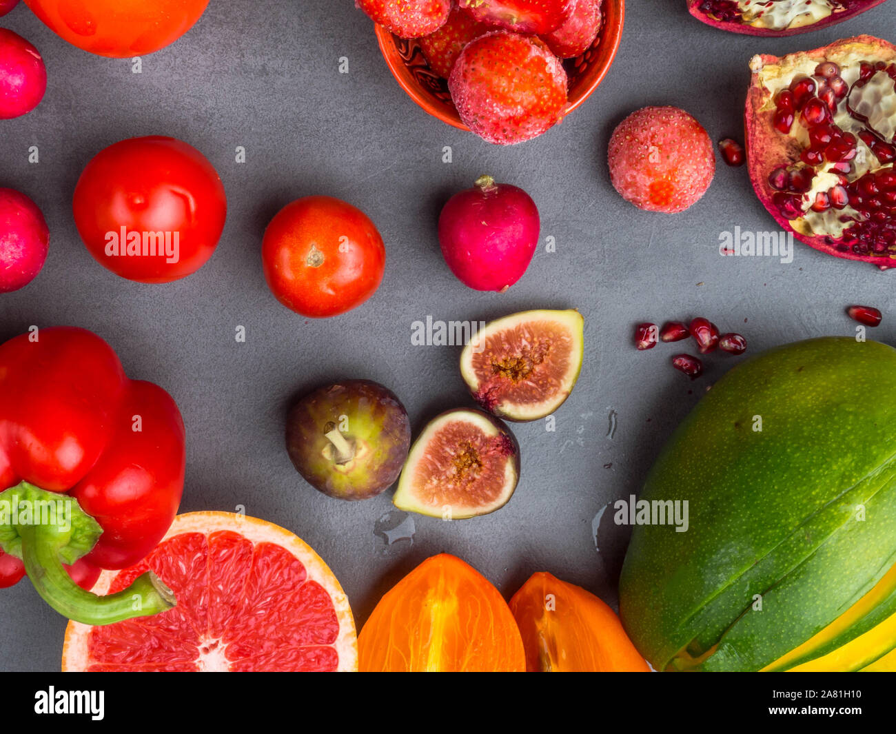 fresh red, orange, yellow fruit and vegetables rich in antioxidants ...