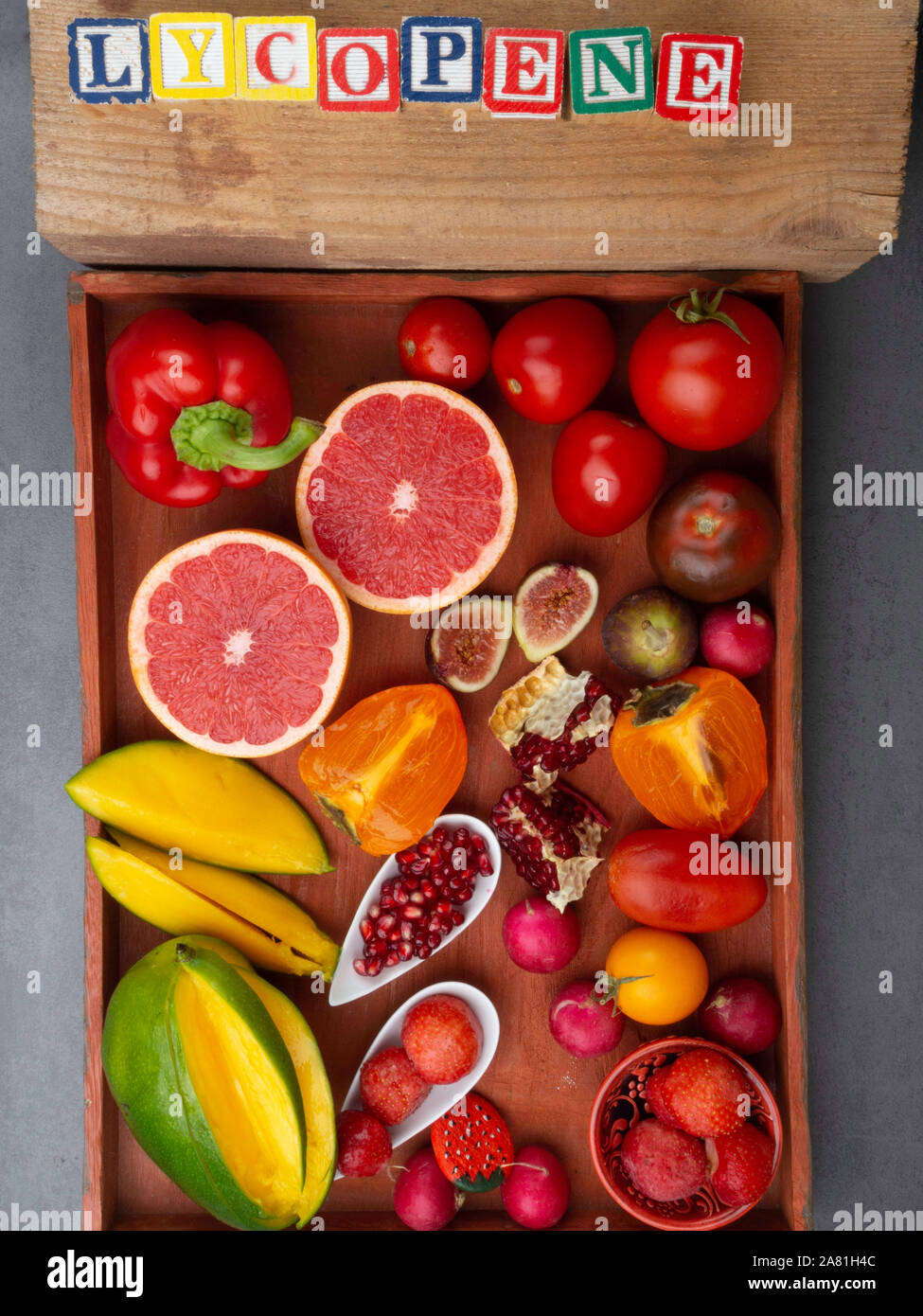 Fruits and vegetables containing lycopene. Healthy vegan food ...