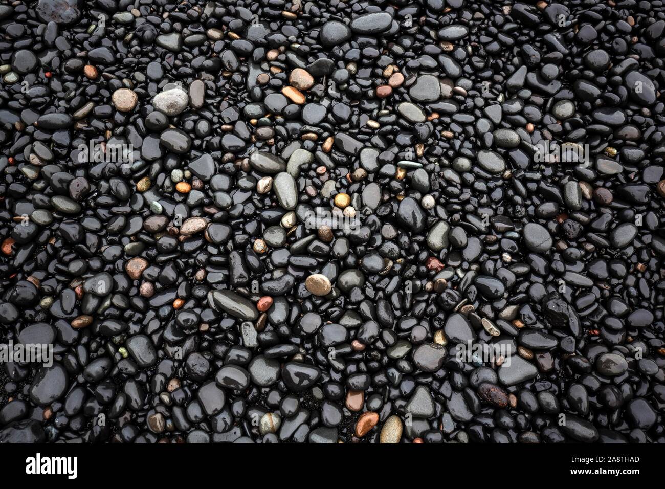 Black lava pebbles at Reynisfjara Beach, near Vik, South Iceland ...