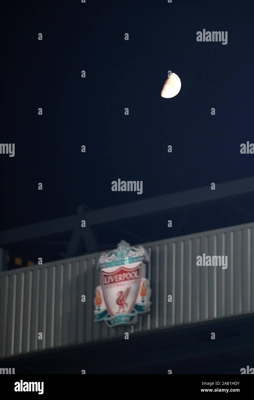The view of the moon before the UEFA Champions League match at Anfield ...
