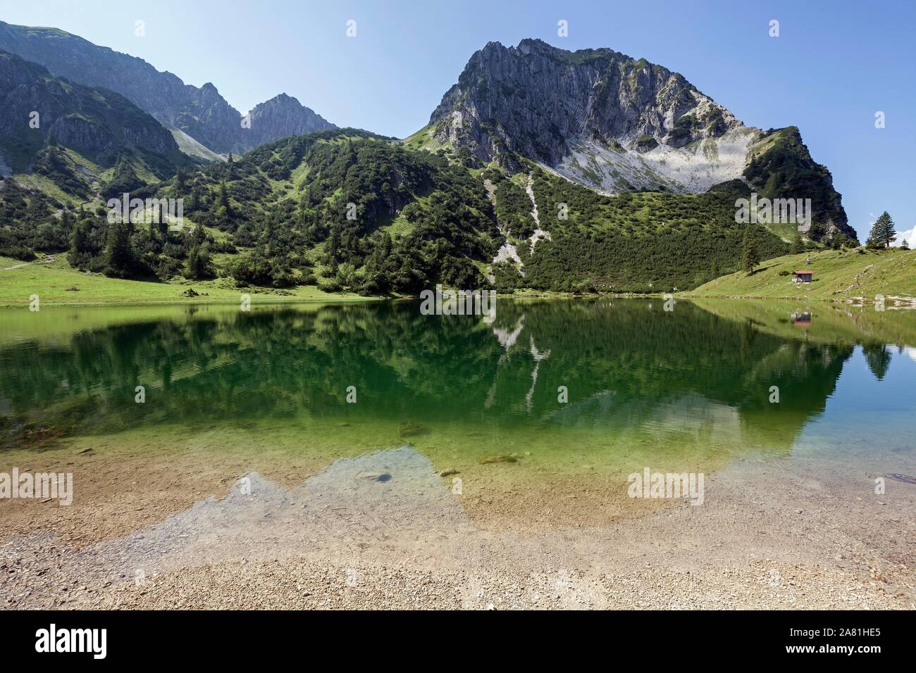 Lower Lake Geisalpsee, Rubihorn at the back, near Oberstdorf ...