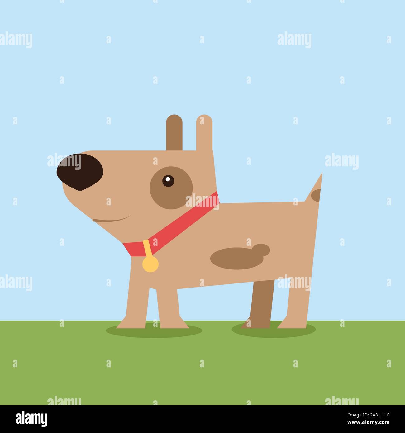Dog on grass, illustration, vector on white background Stock Vector ...