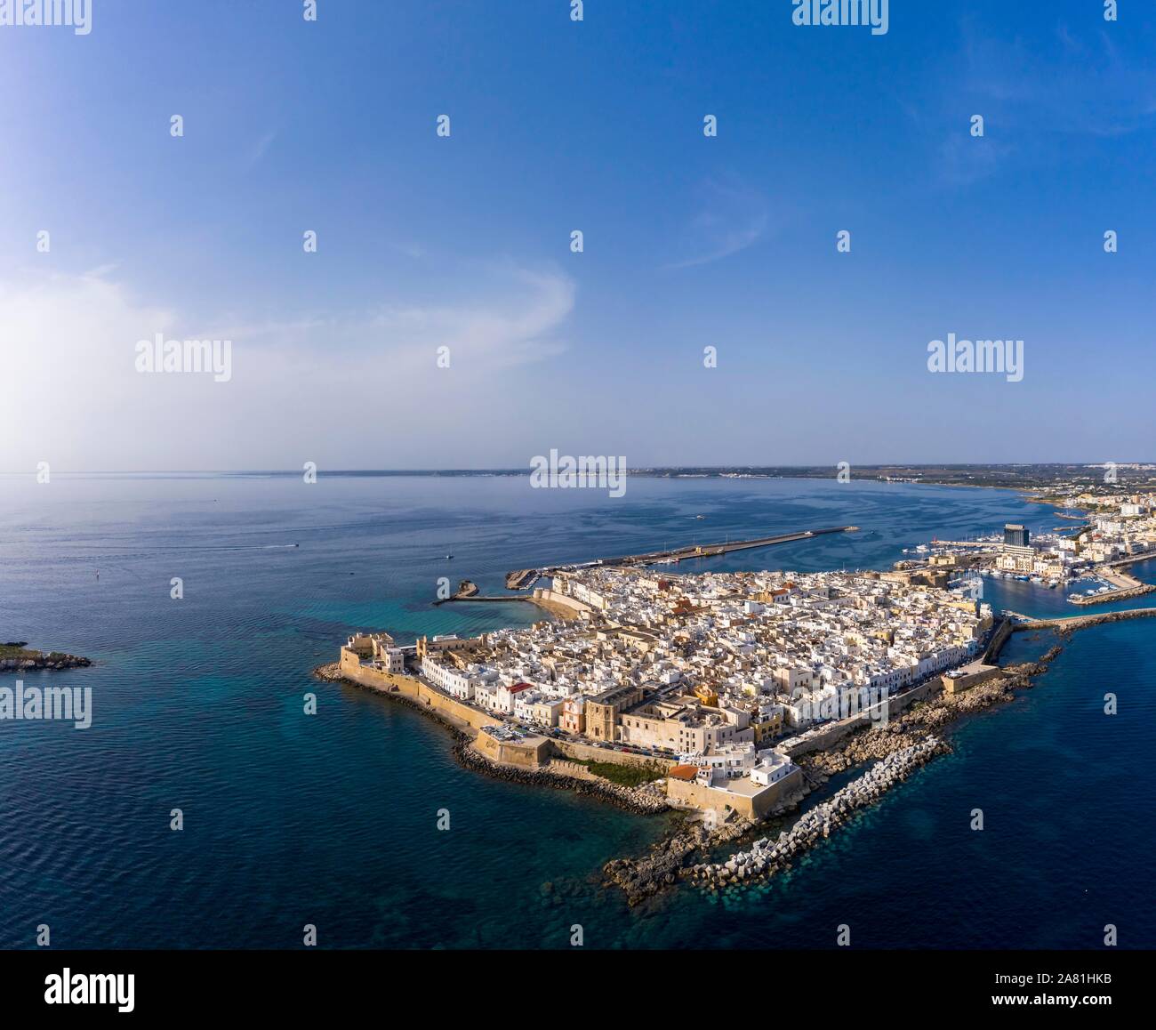 Aerial view, old town with fort, city wall and harbour, Gallipoli ...