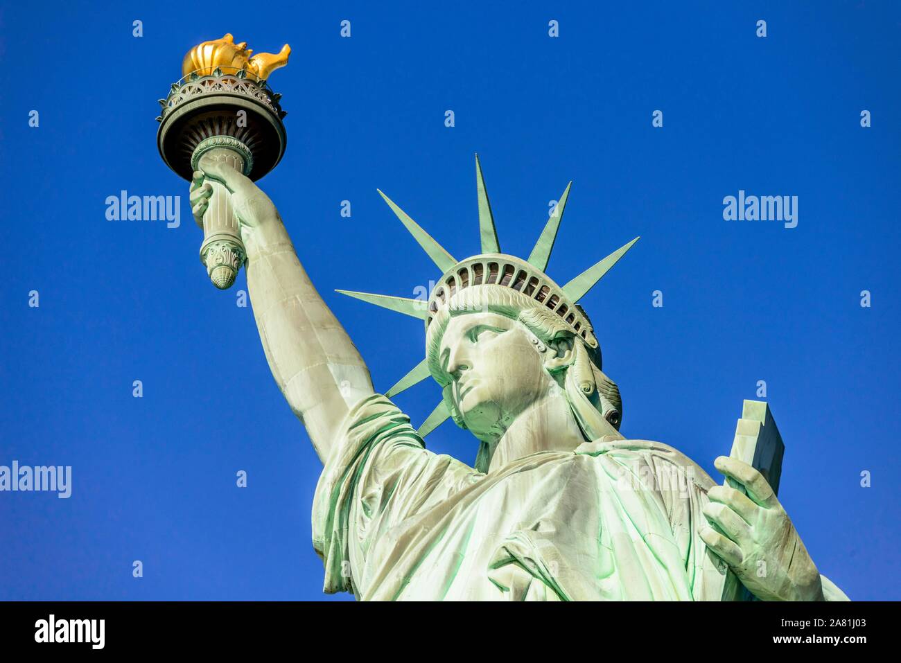 Statue of Liberty in front of blue sky, Liberty Island, Statue of ...