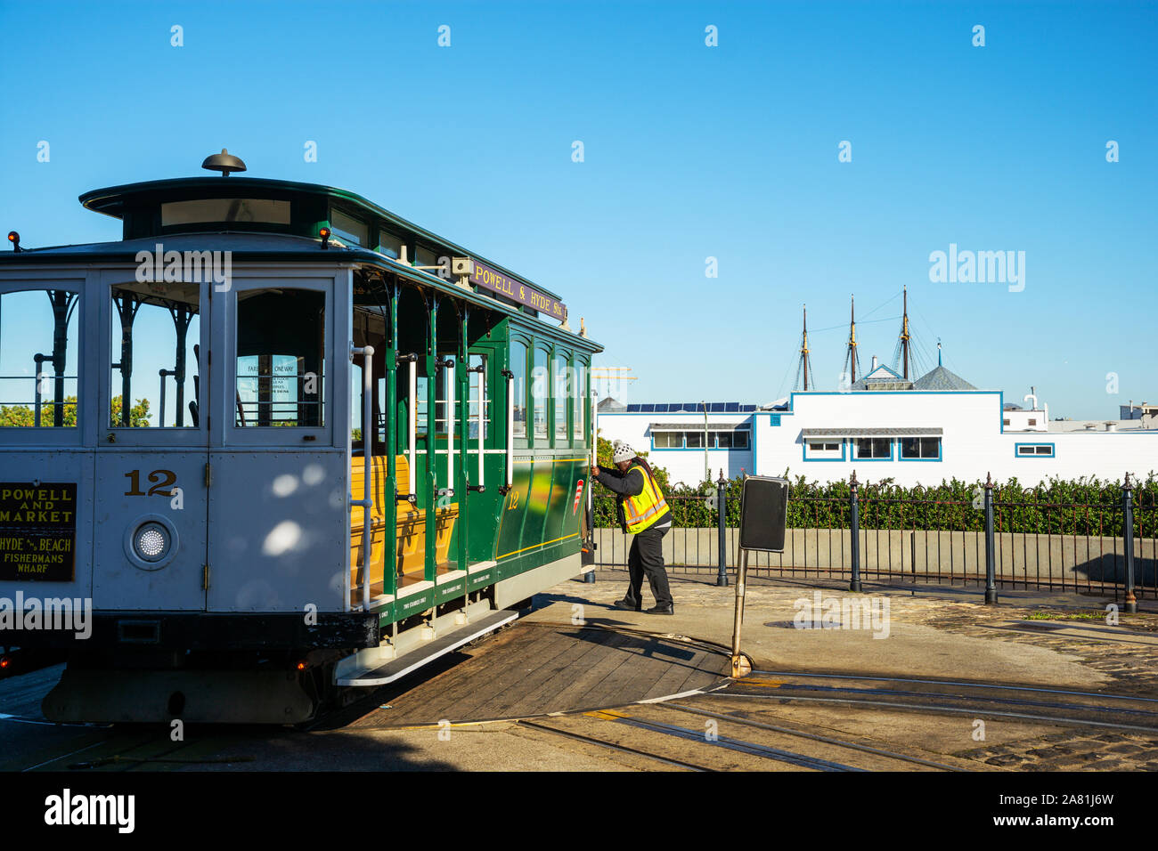 SAN FRANCISCO - February 06, 2019: A cable car being turned around at ...