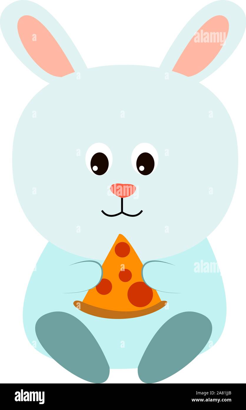Bunny with pizza, illustration, vector on white background Stock Vector ...
