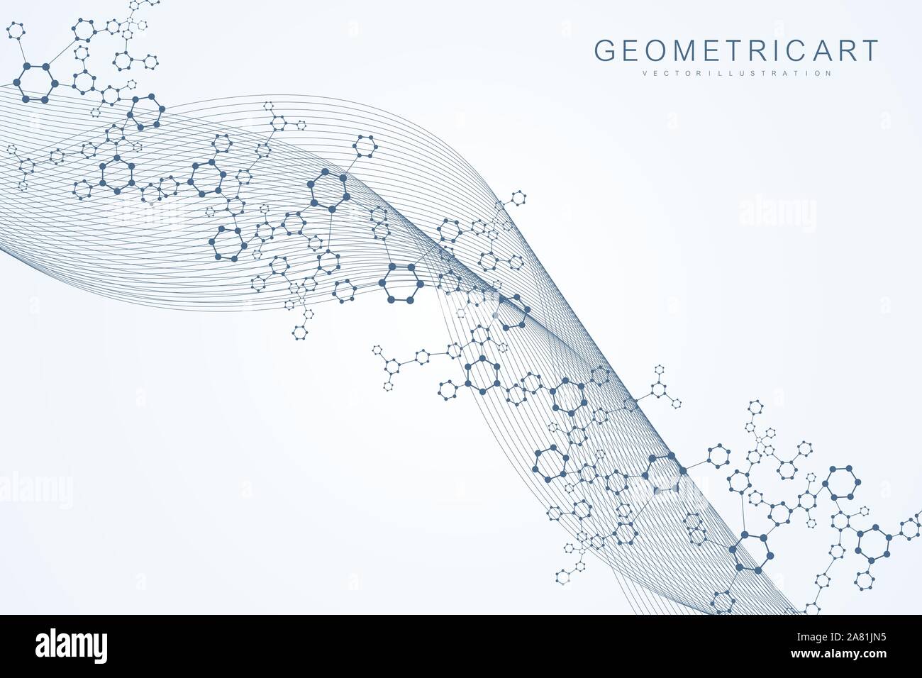 Science network pattern, connecting lines and dots. Technology hexagons ...