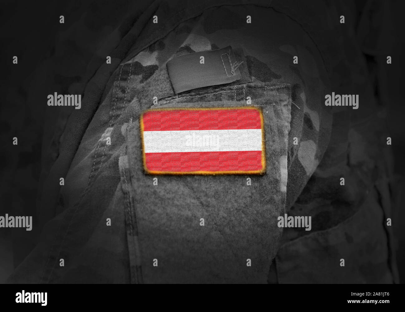 Flag of Austria on military uniform. Army, troops, soldiers. Collage ...