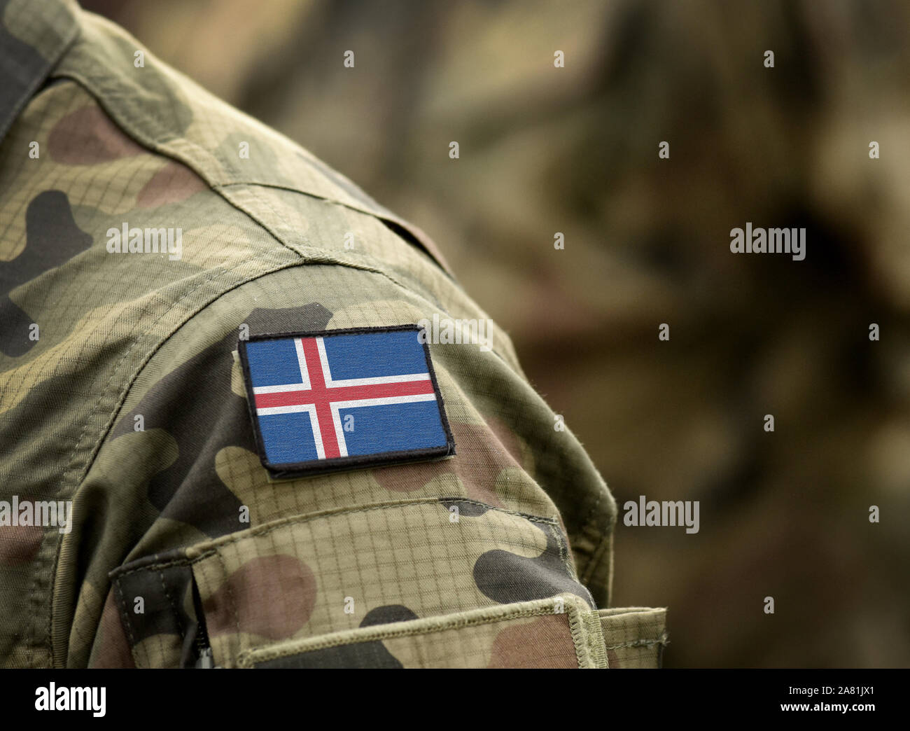 Flag of Iceland on military uniform. Army, troops, soldiers. Collage ...