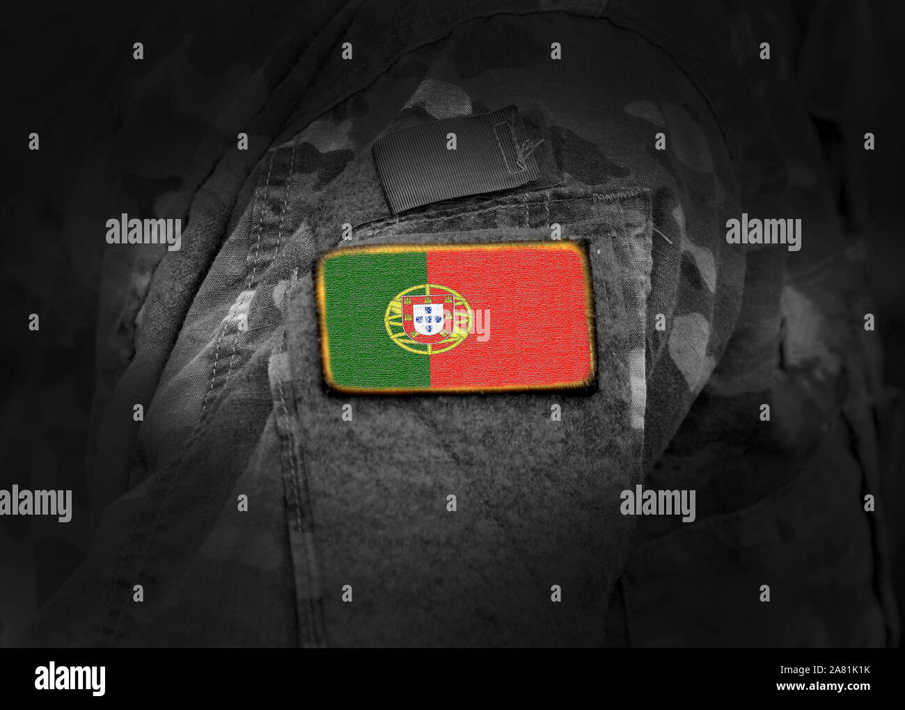 Flag of Portugal on military uniform. Army, troops, soldiers. Collage ...