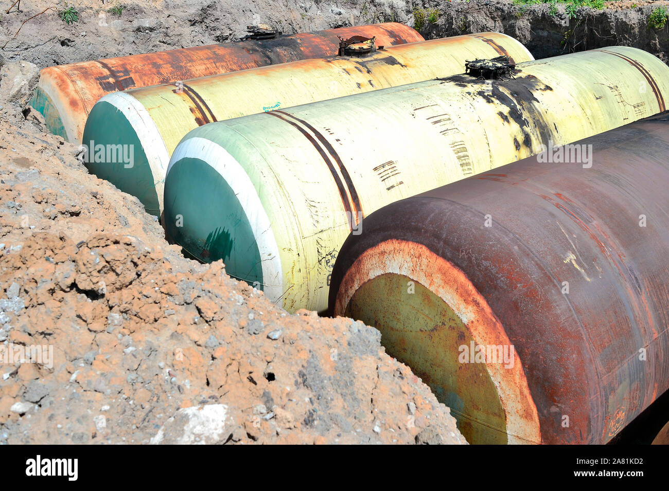 Large tank for gasoline in the excavated quarry for storage of ...