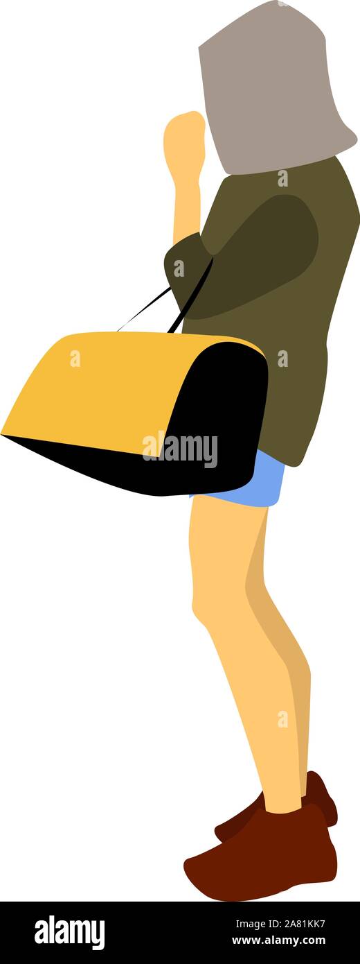 Girl with big bag, illustration, vector on white background Stock ...