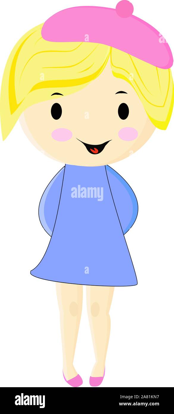 Girl with pink hat, illustration, vector on white background Stock ...