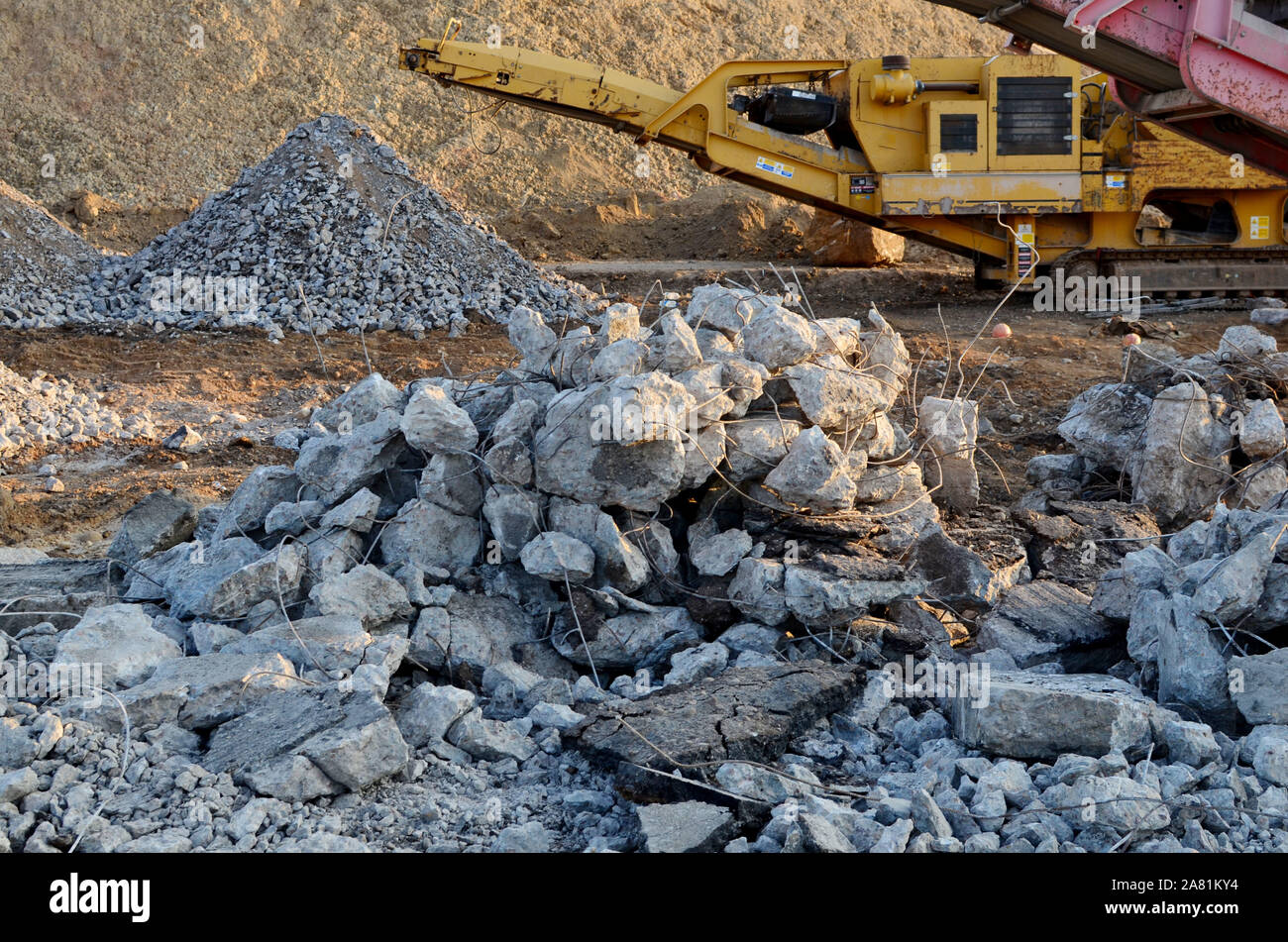 Recycling and reuse crushed concrete rubble, asphalt, building material ...