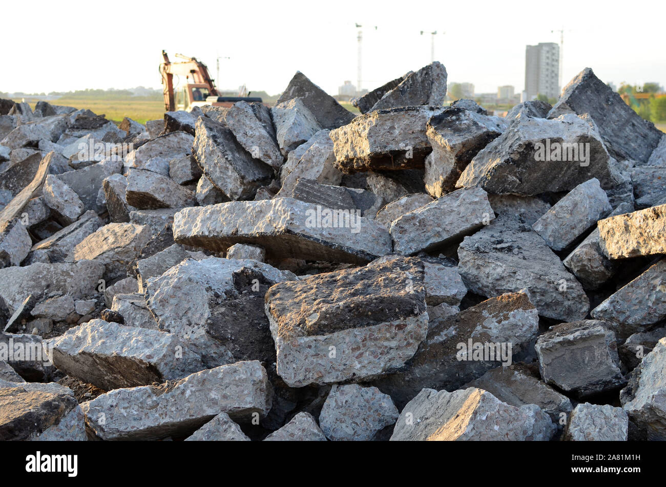 Recycling and reuse crushed concrete rubble, asphalt, building material ...