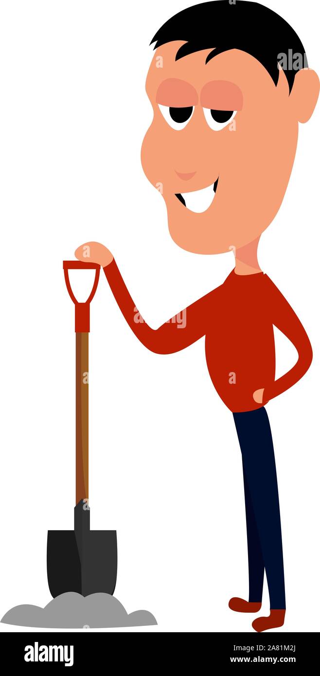 Man with shovel, illustration, vector on white background Stock Vector ...