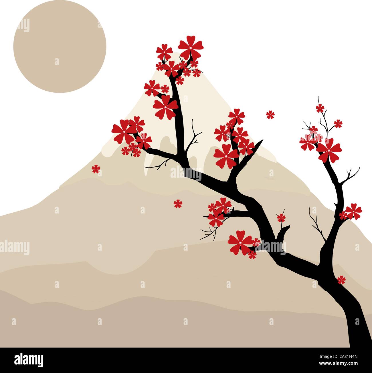 Japanese tree, illustration, vector on white background Stock Vector ...