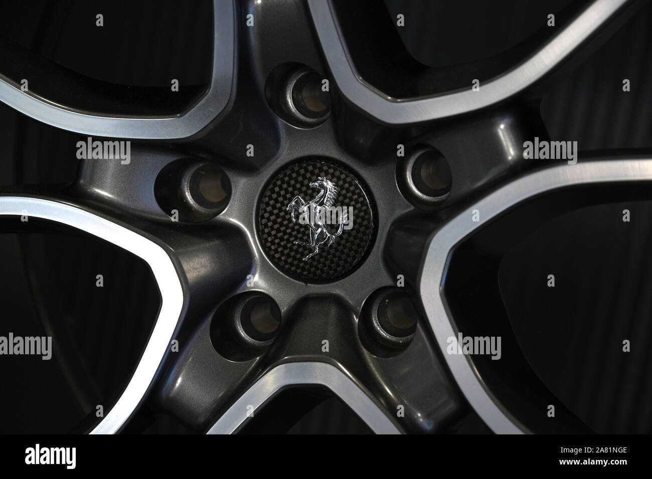 MUGELLO, IT, 24 October 2019: detail of an alloy wheel of a Ferrari ...