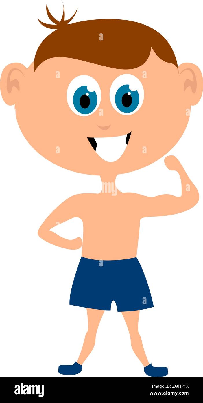 Strong boy, illustration, vector on white background Stock Vector Image ...
