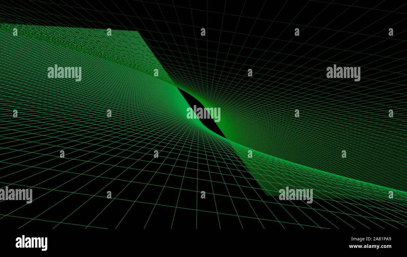 Background with green grids floor and ceiling on black space - 3D ...