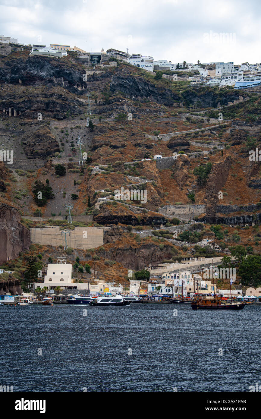 Fira, Greece - July 16 2019: Photo showing the two routes - path and ...